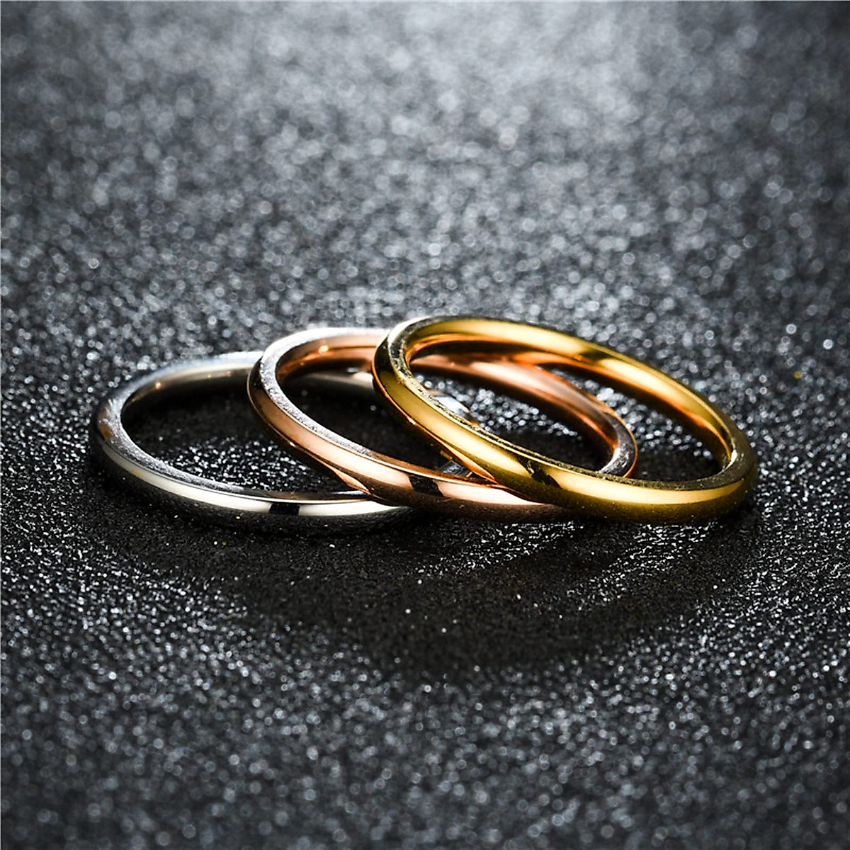 PAKULA 2mm Thin Stainless Steel Wedding Band Stackable Plain Comfort Fit Rings 3 Sets Size 13