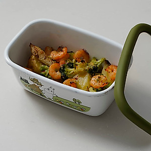 Fuji Enamel MTG-B1 Storage Container, Enamel, Shallow Type, Square Container, Small, Moomin Olive