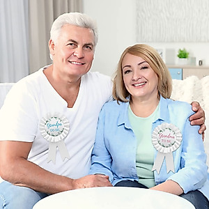 2Pcs Grandma to Be & Grandpa to Be Pins, Gender Reveals Baby Shower Tinplate Badge White Corsage Pins Party Decorations - Greenery Pattern