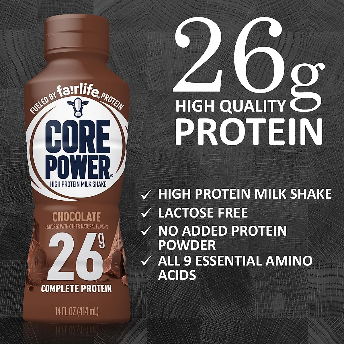 Core Variety Power Elite High Protein Shakes (26 Grams) 14 Oz. in The Award Box Packaging (Chocolate Vanilla Strawberry, 6 Pack)