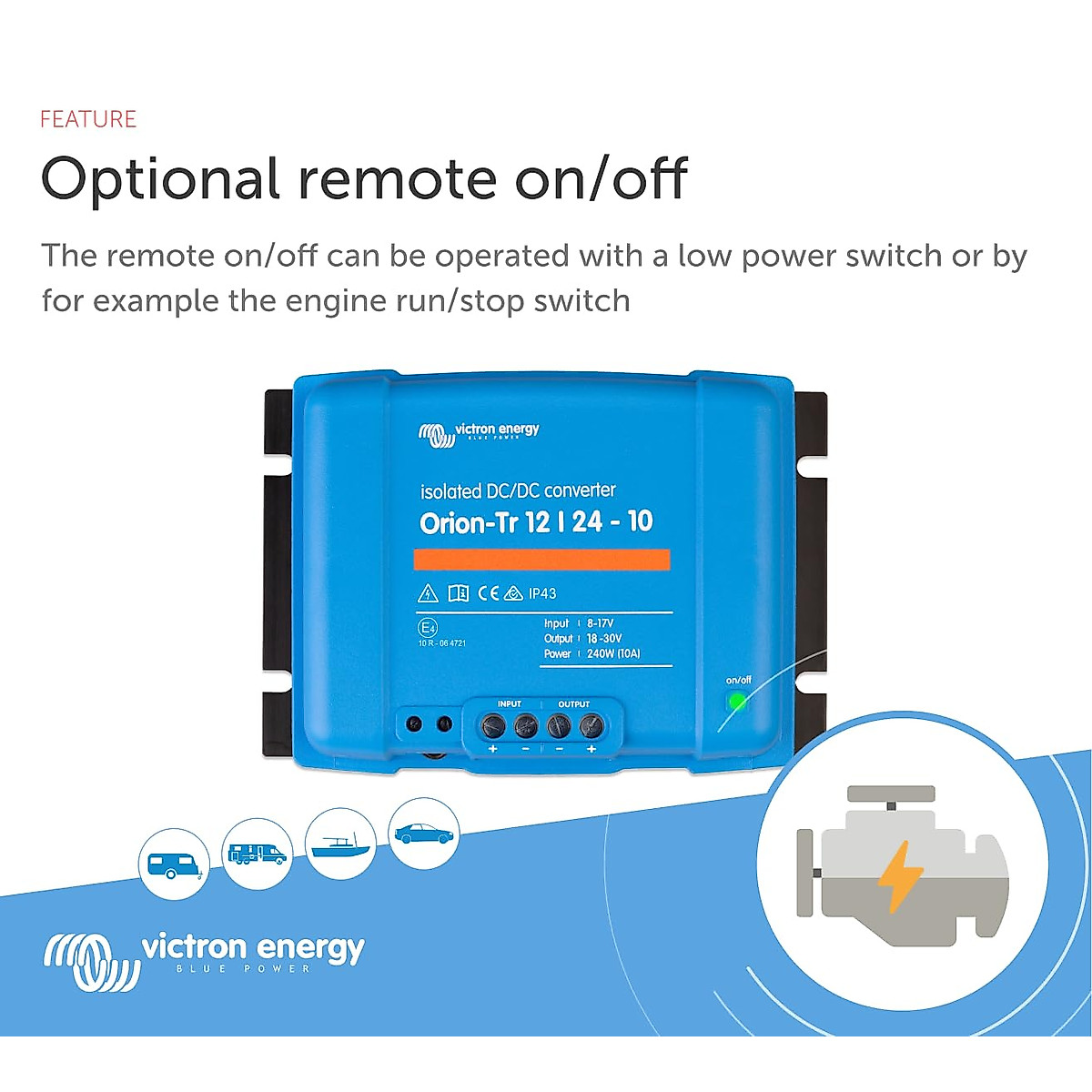 Victron Energy Orion-Tr IP43 12/24-Volt 10 amp 240-Watt Isolated DC-DC Converter