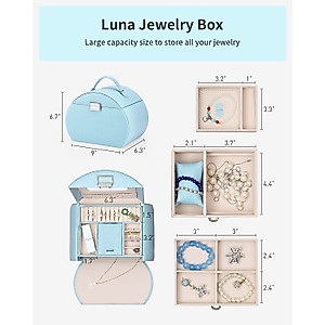 Vlando Jewelry Box for Girls Princess Style Girls Jewelry Box 3-Layer Kids Jewelry Box with Mirror Jewelry Box for Girls 8-12 Valentines Day Gifts for Her (Blue)