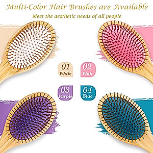 Sofmild Bamboo Wooden Paddle Hair Brush Comb Set, Hairbrushes for Women Men Kid Detangling Hair Massaging Scalp with Round Tip Bristles for All Hairstyles (Blue Wooden)