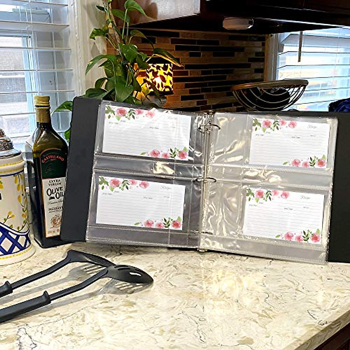 Toucan Craft Supplies Recipe Card Protectors, Refill Sheets for 3 Ring Binders, Recipe Book Pocket Page Sheet Protectors, Holds 4 x 6-inch pockets, 4 Cards Per Sheet, Clear 50 Pack