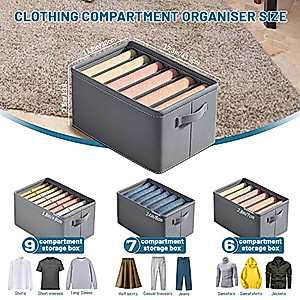 LELE LIFE 3Pcs 6/7/9 Grids Wardrobe Clothes Organizer, Large Drawer Organizers for Clothing, Foldable Jeans Organizer for Closet with Handle and Built-in PP Board, Clothes Organizer for Folded Clothes