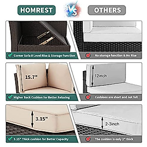 HOMREST 7 Piece Patio Furniture Sets, Outdoor Sectional Set with Adjustable Bracket, PE Rattan Patio Conversation Set, Sofa Set with Storage Coffee Table, for Garden, Lawn, Balcony