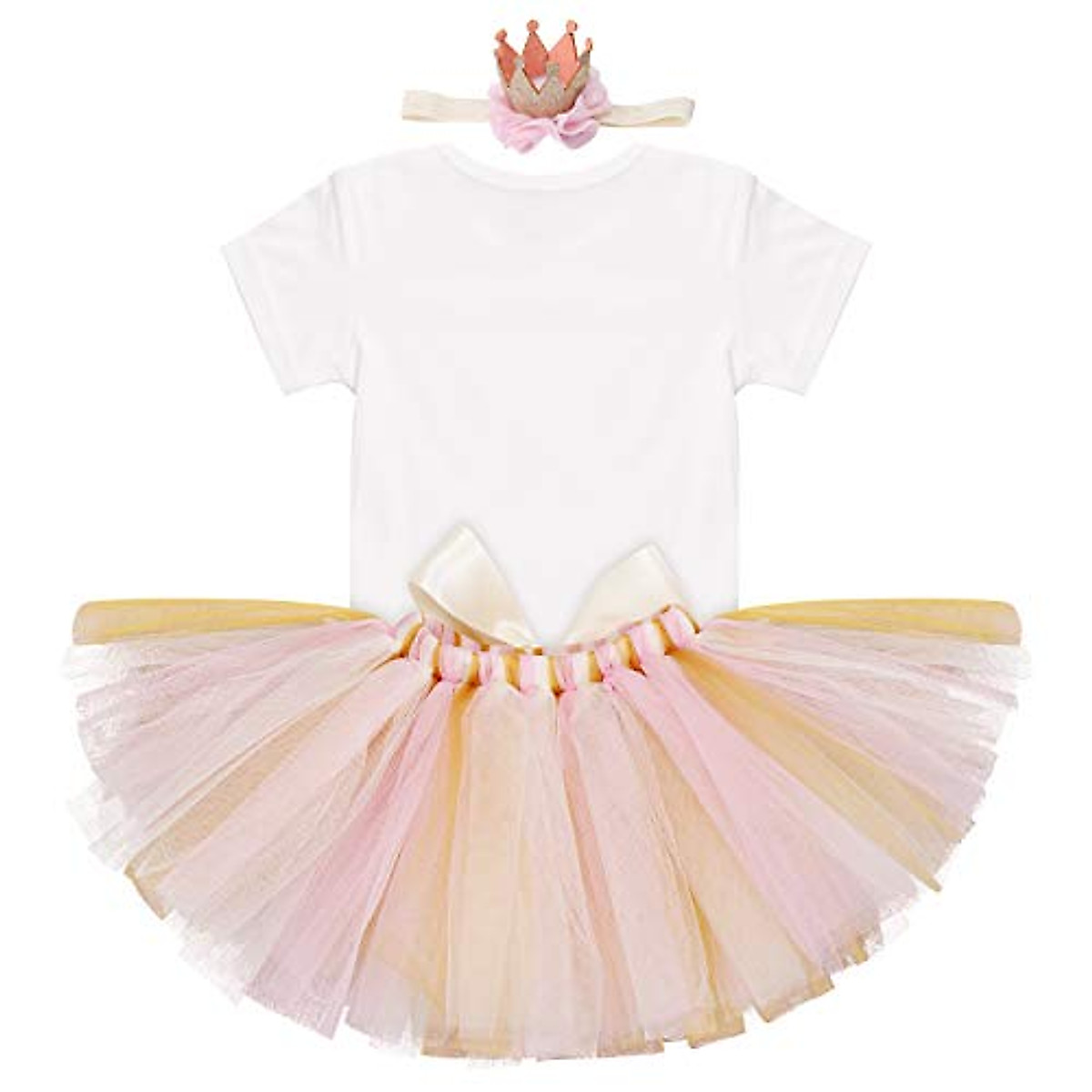 My 1/2 1st Birthday Outfit Baby Girls Shiny Crown Romper + Ruffle Tulle Skirt + Sequins Crown Flower Headband Glitter Party Dress up 3PCS Photo Cake Smash Clothes Set Gold 1/2 Birthday 3-6 Months