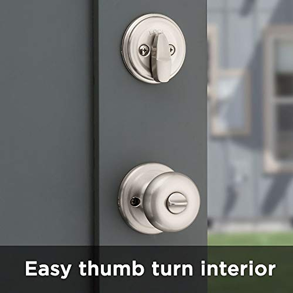 Kwikset Juno Keyed Entry Door Knob and Single Cylinder Deadbolt Combo Pack with Microban Antimicrobial Protection Featuring SmartKey Security in Satin Nickel