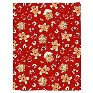 ALAGEO Christmas Throw Blanket Gingerbread Man Snowflake Blanket Winter Holiday Decorations Candy Cane Glove Bed Blanket Lightweight Warm and Cozy Throws for Winter Bedding, Couch and Gift, 40" x 50"