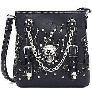 Sugar Skull Day of the Dead Cross Bone Concealed Carry Purse Women Cross Body Handbag Shoulder Bag (#2 Black)