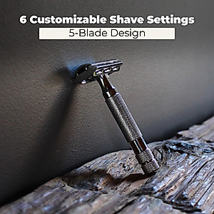 ROCKWELL RAZORS 2C Razor with 5 Blades, 6 Piece Set, Gunmetal Chrome