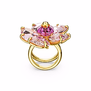 SWAROVSKI Florere Cocktail Ring, Flower Motif with Pink Crystals on a Gold-Tone Finished Double Band, Size 7, Part of the Florere Collection