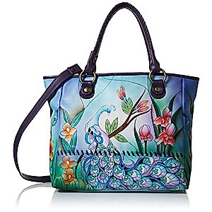 Anna by Anuschka Hand Painted Leather Women's Large Tote, Midnight Peacock