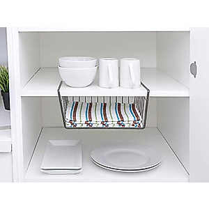 Smart Design Undershelf Storage Basket - Small - Snug Fit Arms - Steel Metal Wire - Rust Resistant - Under Shelves, Cabinet, Pantry, and Shelf Organization - 12 x 5.5 Inch - Charcoal Gray