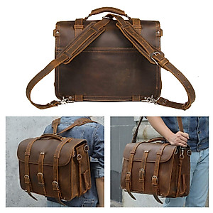 Augus Leather Messenger Bag for Men Briefcase Travel Backpack Shoulder Bag Fit 17'' Laptop