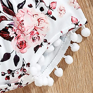 Hascloth Newborn Baby Girl Romper Infant Tassel Bodysuit Floral Dress Shorts Jumpsuit Ruffle Sleeveless Summer Clothes Outfit Set Brown 0-3 Months