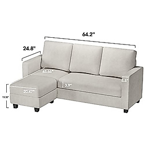 JUMMICO Convertible Sectional Sofa Couch, L-Shaped Couch with Reversible Chaise, Modern Linen Fabric Couches for Living Room, Apartment and Small Space (Light Gray)