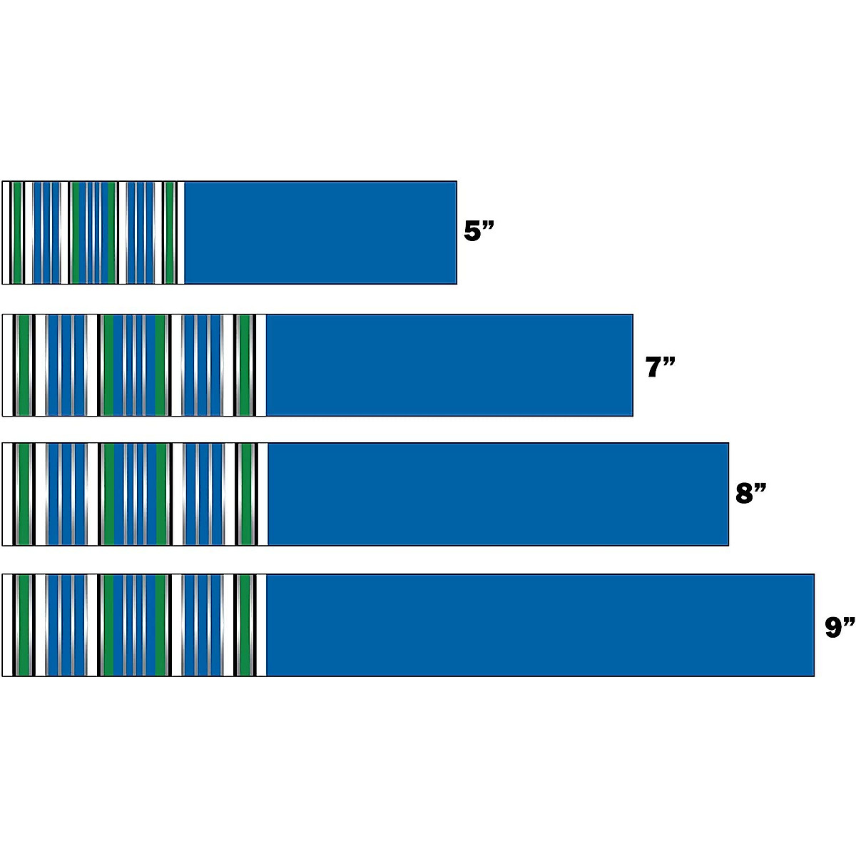 White Water Archery Non-Laminated Blue Background Green Stripe Traditional 18 Crest Arrow Wraps 15 pk Choose Length Width (5, 1.25)