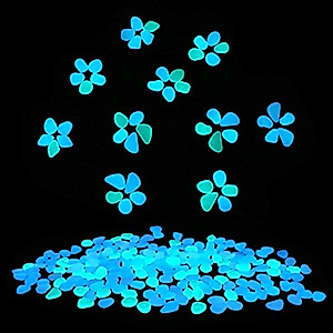 UNIME Glow in The Dark Garden Pebbles Stones Rocks for Yard and Walkways Decor, DIY Decorative Luminous Stones in Blue (200 PCS)
