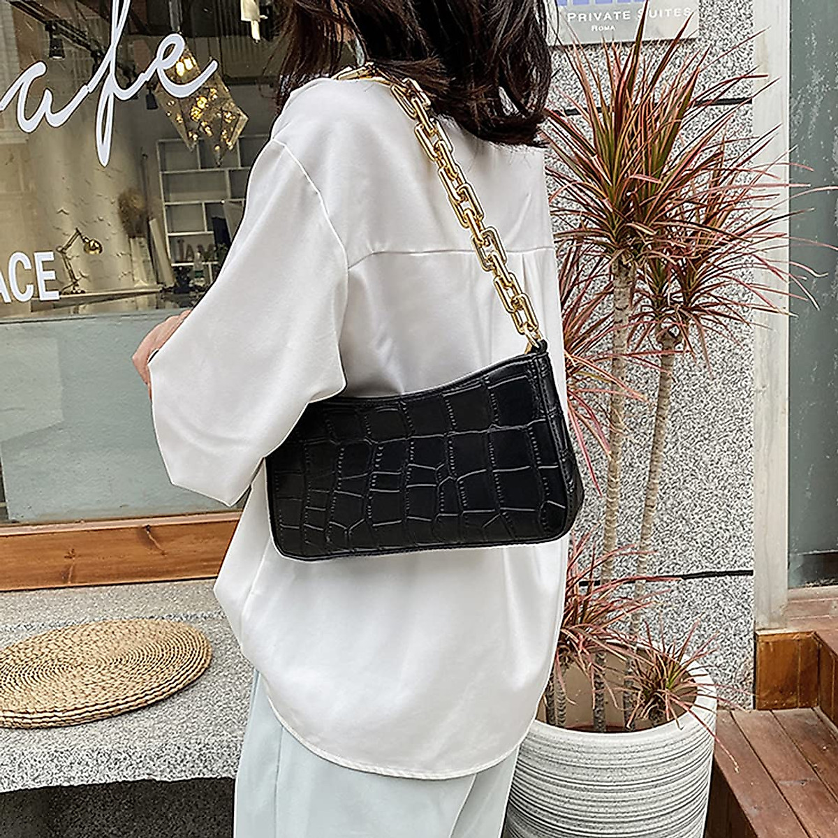 VODIU Classic Clutch Purse Shoulder Handbag Trendy Crocodile Chain Bag Underarm Bags with Zipper for Women