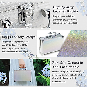 Color Nymph Beginner Makeup Kits For Teens With Train Case Included Full Makeup Kit Eyeshadow Palette Blushes Bronzer Highlighter Lipstick Brushes Mirror (Silver)