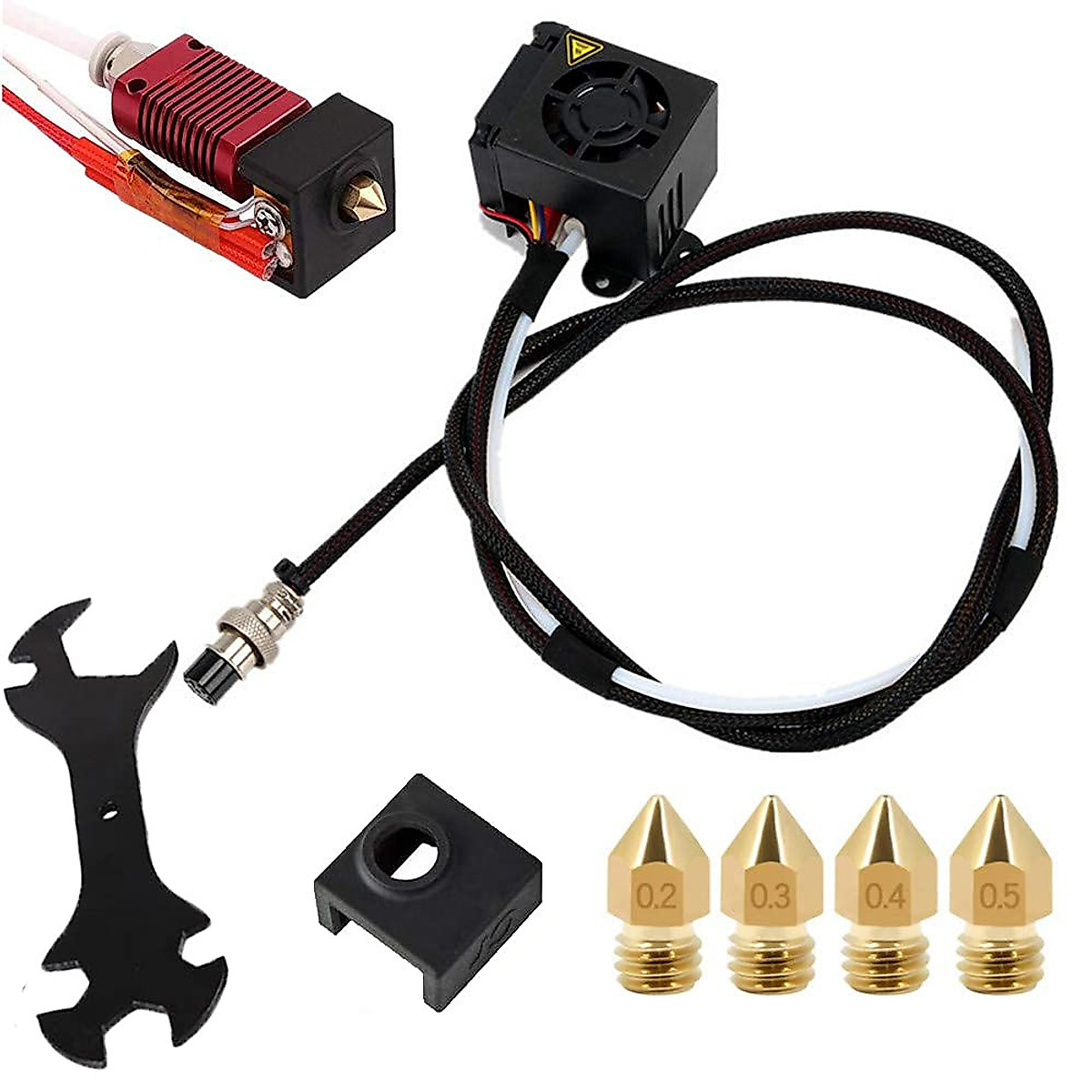 CR-10S 3D Printers Original Replacement Parts/Accessories Full Assemble MK8 Extruder Hot End Kits (with Nozzle 0.4mm /0.2mm /0.3mm /0.5mm) fit for Creality 3D Printing Printer CR-10 CR-10S S4 S5