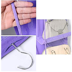 Mistshopy 6 Pocket Hanging Purse Handbag Tote Bag Organizer Storage Bag Foldable Closet Rack Bag Hanger (Purple)