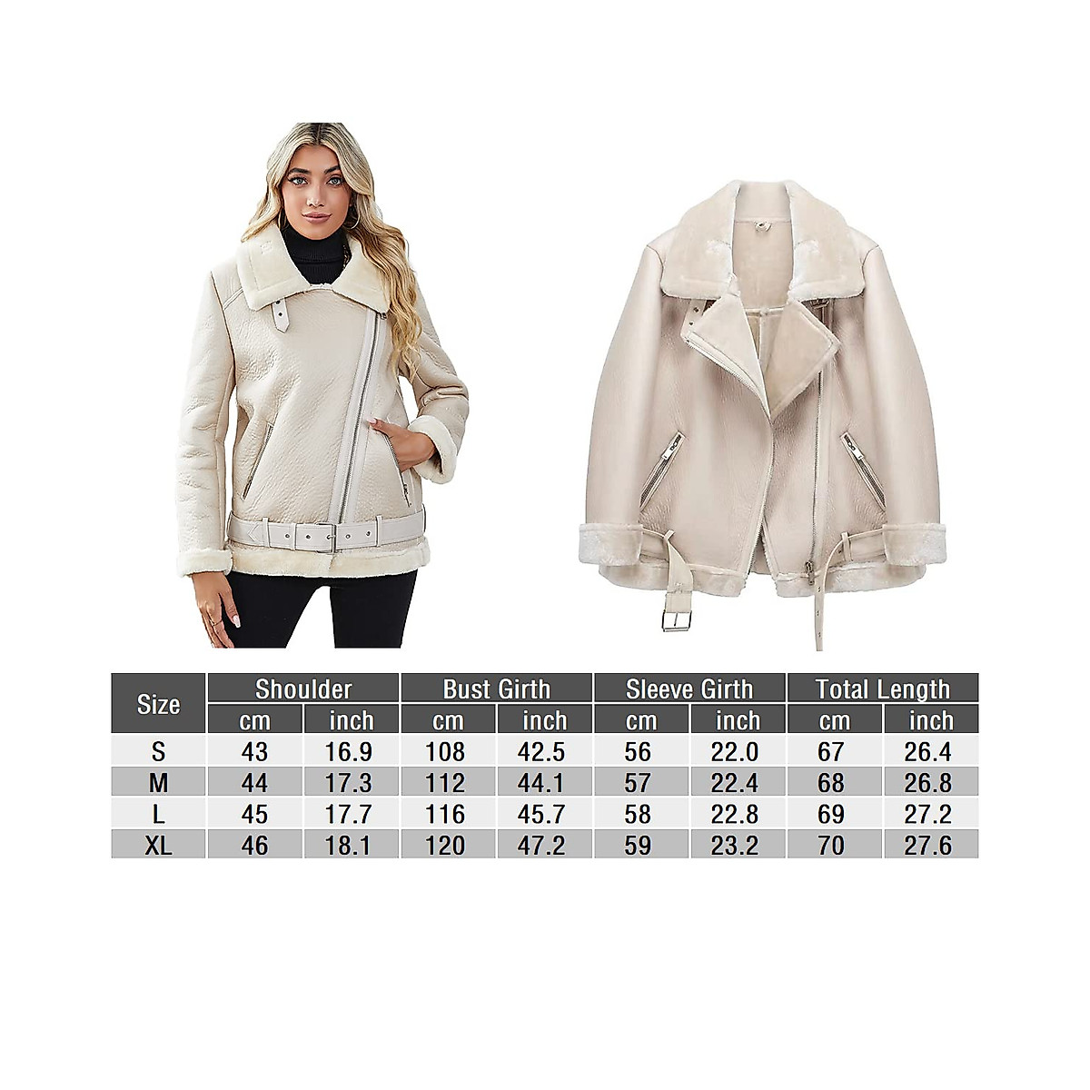 LY VAREY LIN Women's Faux Shearing Moto Jacket Thick Lined Parka Winter Shearling Coat Leather Jacket
