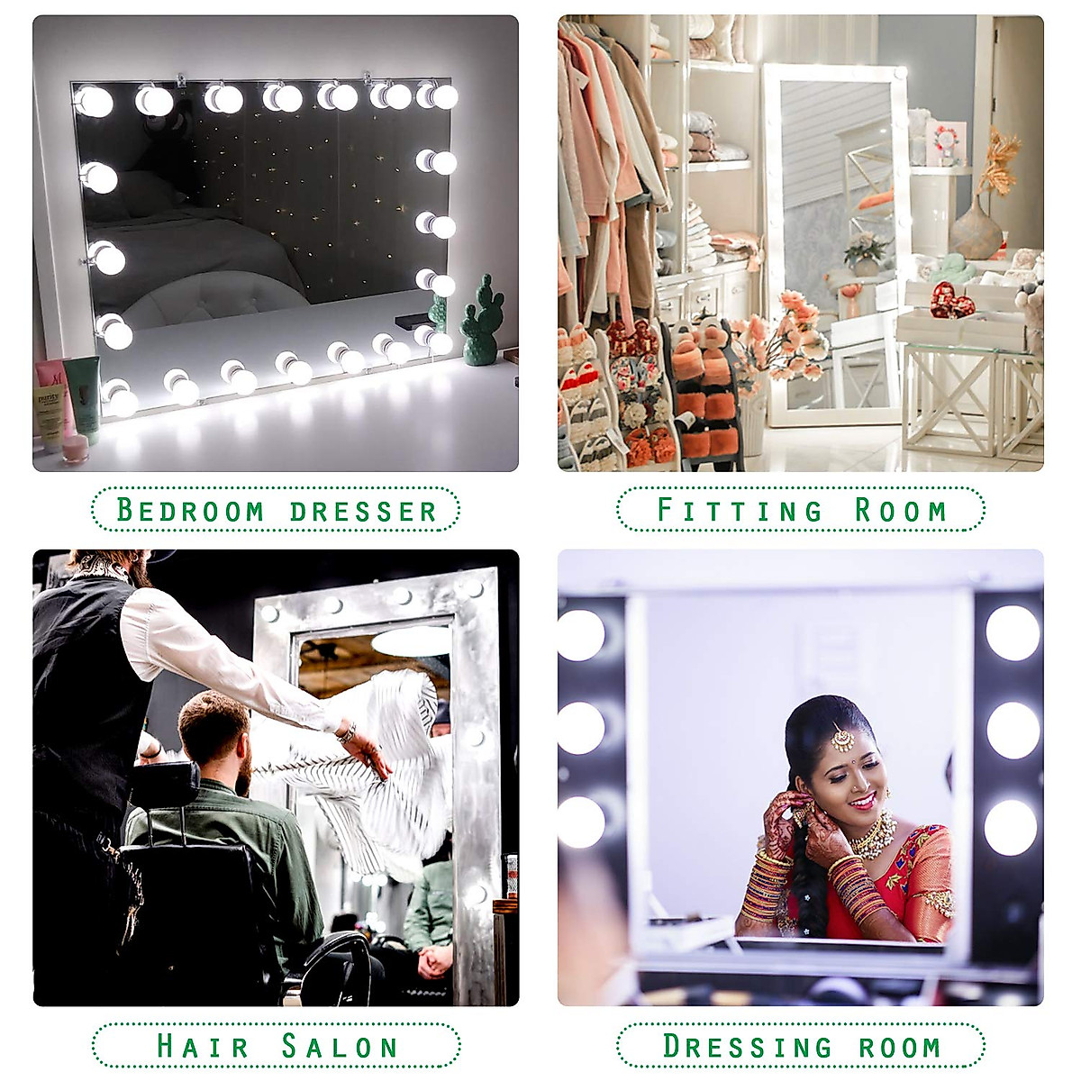 AIBOO LED Vanity Mirror Lights Kit, Stick on Dimmable Makeup Lights, 12V Mirror Lighting Strip Fixture for Vanity Dressing Table, Bedroom Wall Lights,CRI>90 (4000K Natural White,10 Bulbs)