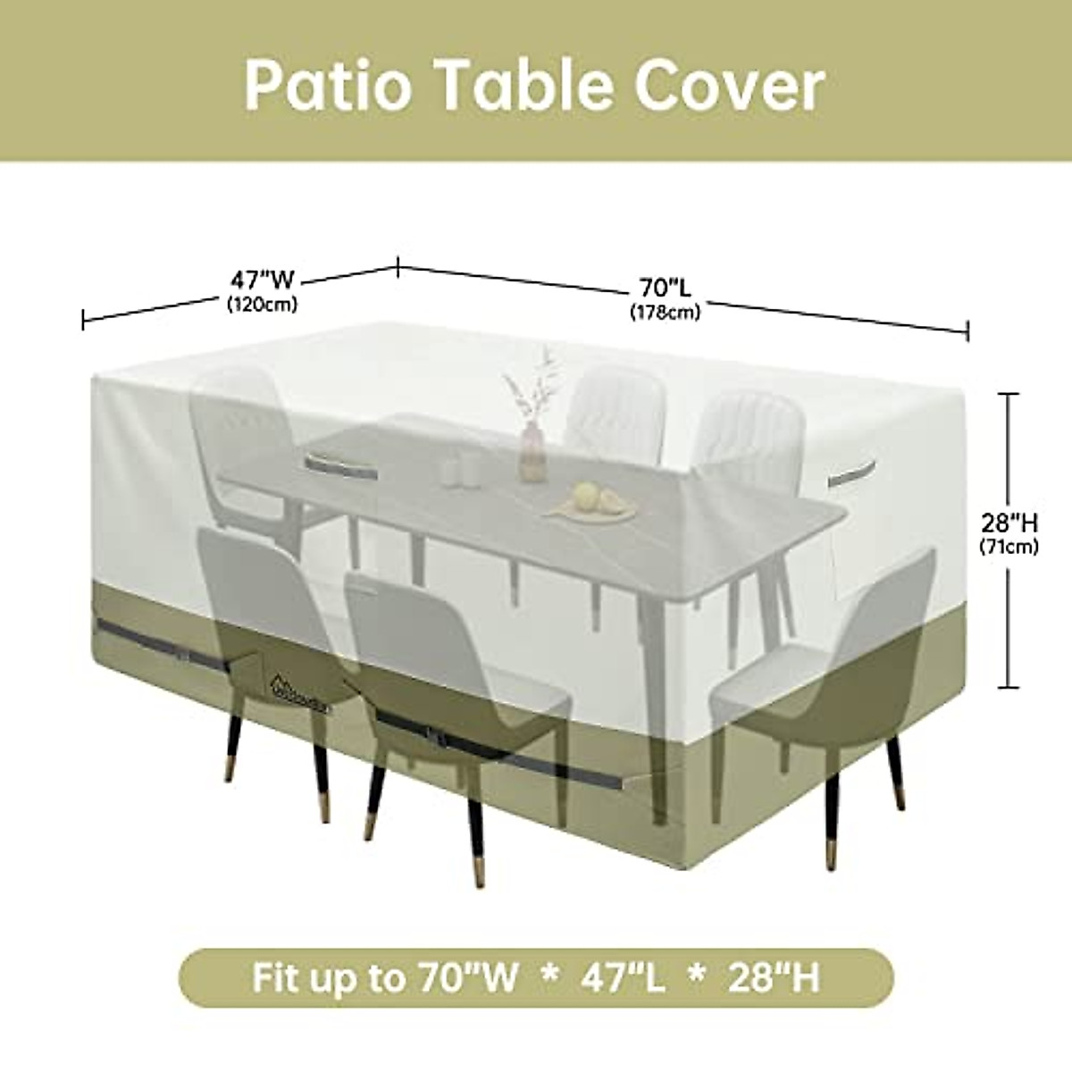 Heavy Duty Outdoor Sectional Sofa Cover Lawn Patio Furniture Cover with Padded Handles Patio/Outdoor Table Cover Dining Square Table Chairs Cover Fits up to 70 x 47 x 28 inches