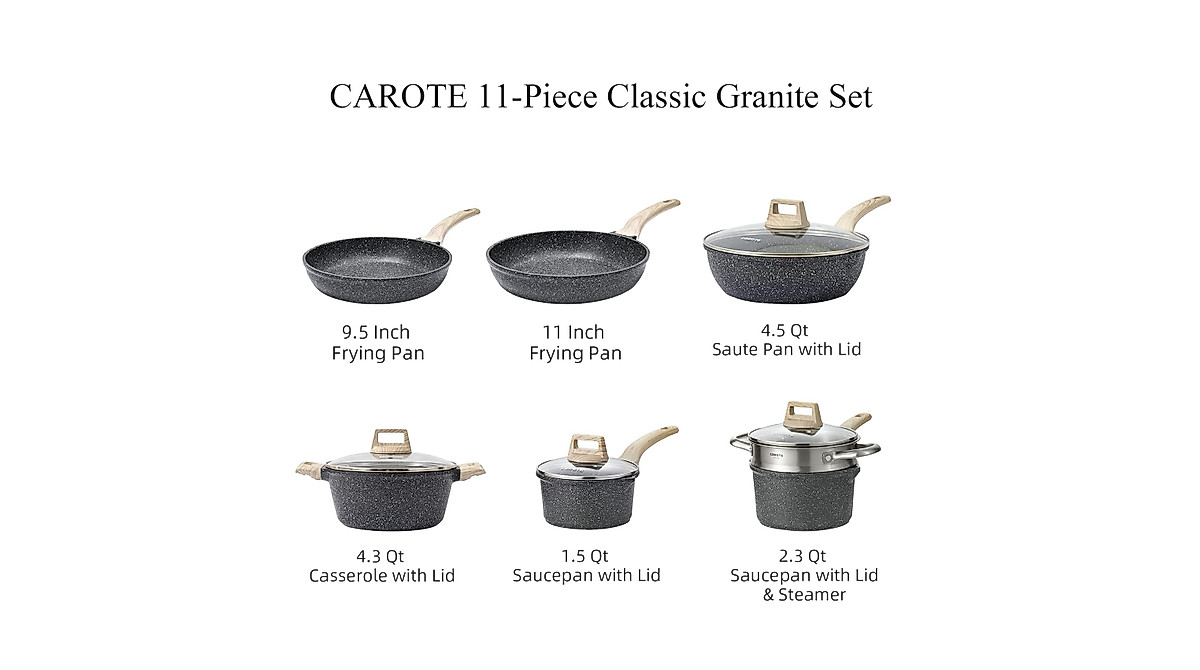 Carote Granite Nonstick Cookware Set - Healthy & Durable 10-Piece Set