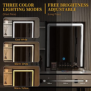 LVSOMT Vanity Desk with 3-Color Lighted Mirror, Makeup Vanity Table Set with Lights & Charging Station, 5 Drawers, Shelves, Dressing Table with Stool for Women Girls (White)