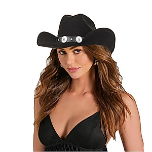 Classic Western-Cowboy-Hat for Women and Men - Wide Brim Roll Up Fedora-Hat Felt Cowboy Cowgirl Hat Fit for M-L (US, Numeric, 7, Black-3)