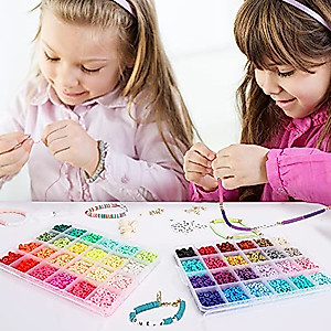 Quefe 6300pcs Clay Heishi Beads with 130pcs Letter Beads, Polymer Flat Round Disc Beads Kit with Elastic String, Pendant, and Jump Rings, for DIY Jewelry Marking Bracelets Necklace, 48 Colors 6mm