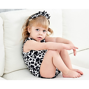 UNICOMIDEA Unisex Baby Girl Outfits Infant Boy's Rompers Toddler Cow Jumpsuits with 3D Soft Newborn Clothes White Headband