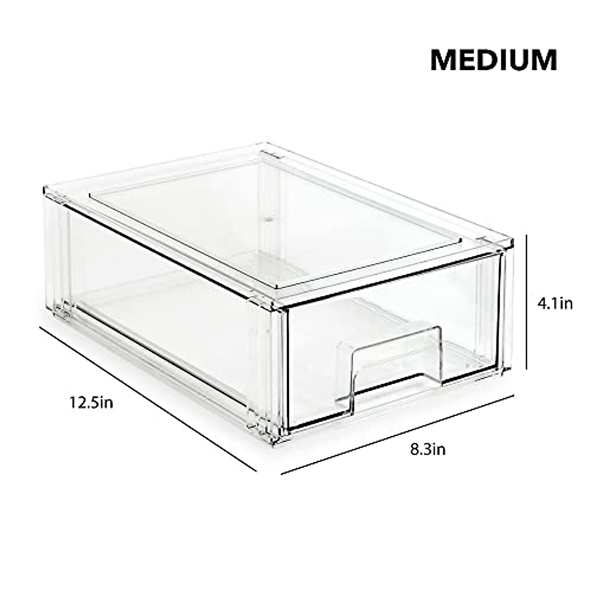Isaac Jacobs Stackable Organizer Drawer Set (1 Medium, 1 Large), Clear Plastic Storage Boxes, Pull-Out Bins, Home, Office, Closet, Shoes, BPA-Free, Food/Fridge/Freezer Safe (1 Medium, 1 Large)