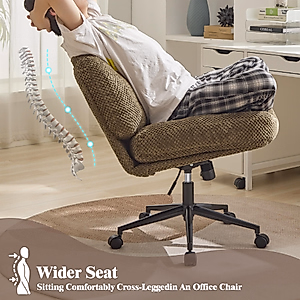 Uiesno Criss Cross Chair on Wheels Wider & Thickened, Cross Legged Office Chair Comfortable Adjustable Swivel, Armless Ergonomic Desk Chair Vanity Accent Chair Comfy Chairs for Home Office, Green