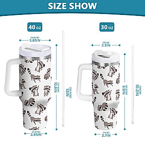 IHCVHQX Tumbler with Handle and Straw 40oz Funny Cute Cartoon Raccoon Insulated Tumbler Cups Stainless Steel Travel Coffee Mug