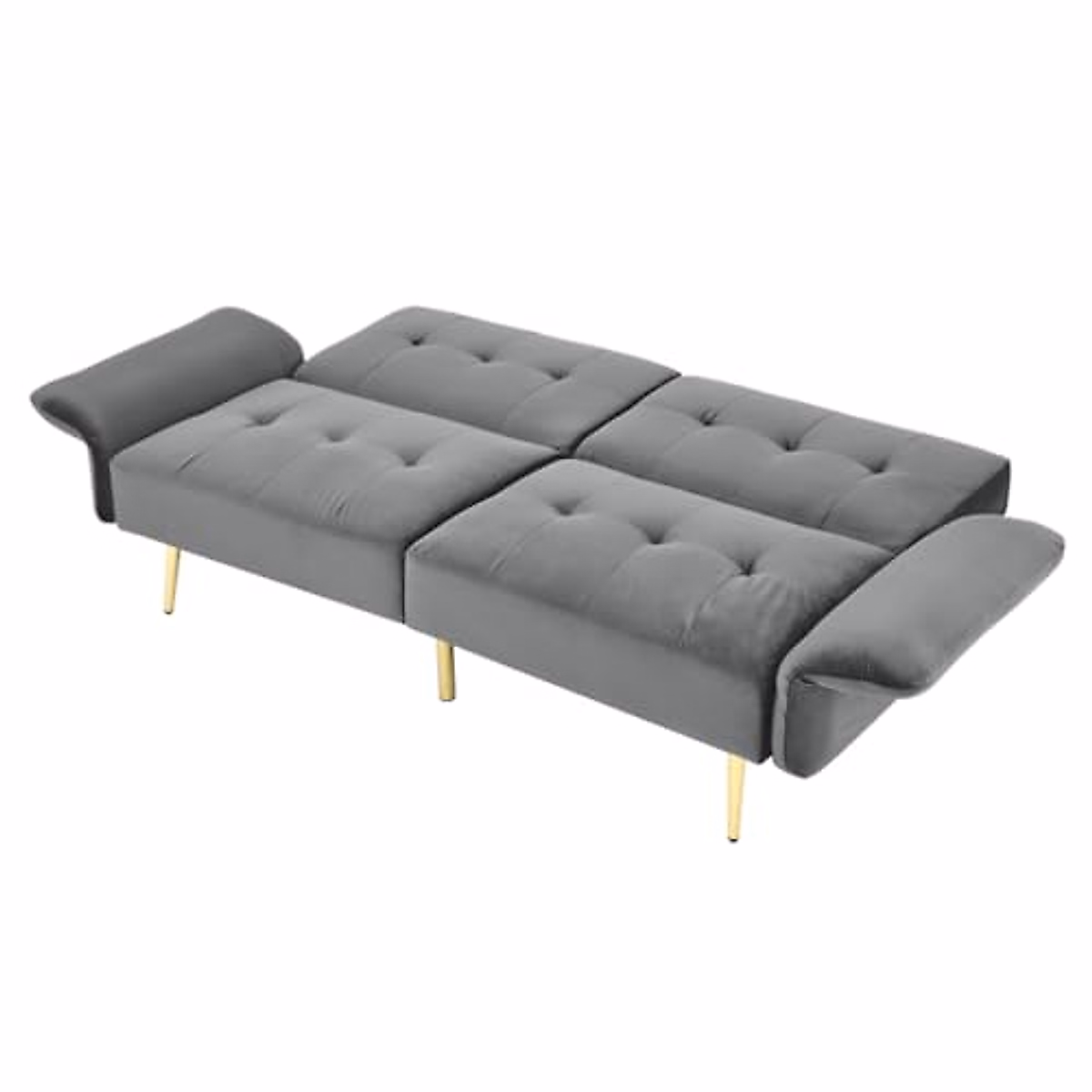 JFUYJK 78" Velvet Futon Sofa Bed, Convertible Sleeper Loveseat Couch with Folded Armrests and Storage Bags for Living Room