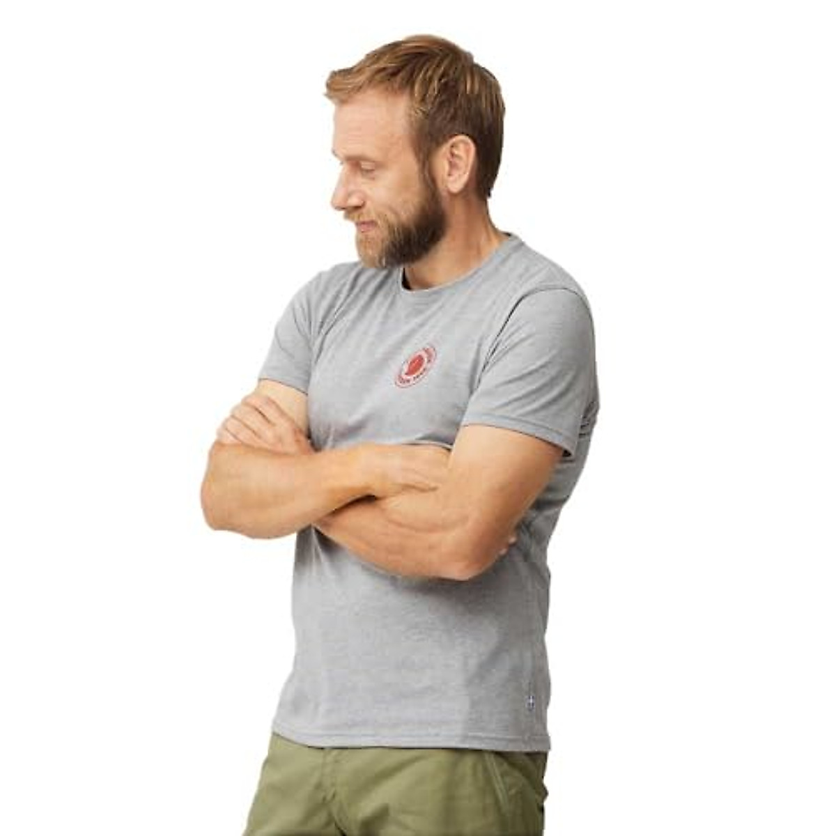 Fjällräven 1960 Logo T-Shirts for Men Offers Crew Neckline, Soft Cotton Construction, and Screen Print Graphic at Front Grey Melange LG One Size