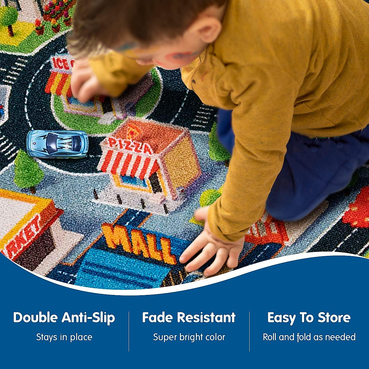 Booooom Jackson Kids Car Rug Play Mat for Toy Cars,39X79 inch Kids Rug Car Mat,Car Play Rug for Kids Playroom,Car Road Rug for Bedroom,Kid Car Carpet for Toddler Boy,Car Area Rug Non-Slip