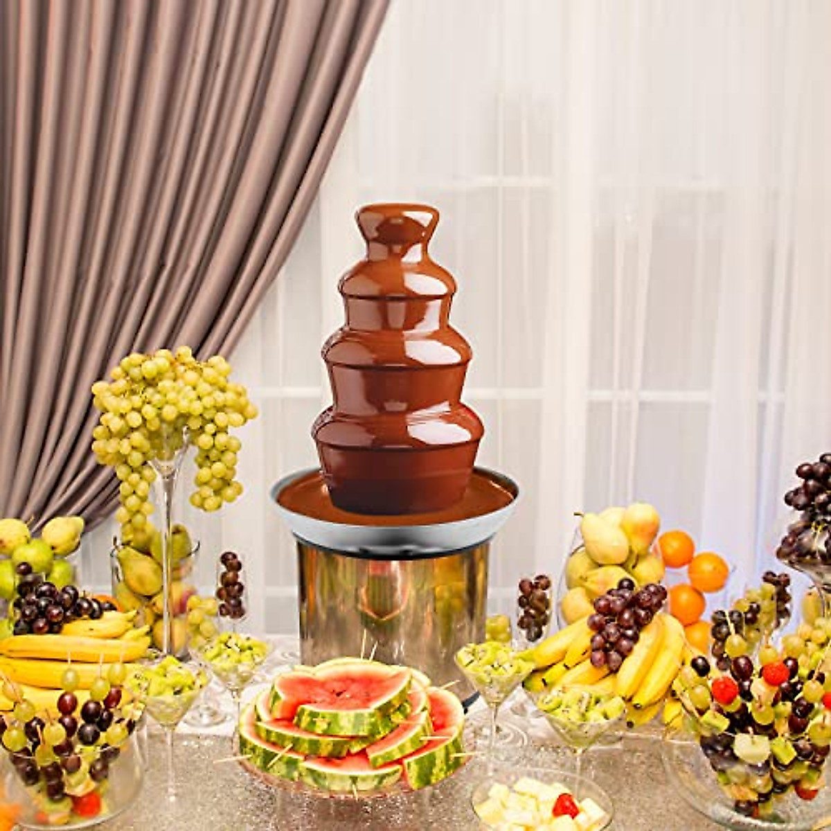 HEMOTON 4 Tiers Chocolate Fountain Stainless Steel Chocolate Fondue Fountain, 2-Pound Capacity, Easy to Assemble, Perfect for Nacho Cheese, BBQ Sauce, Ranch, Liqueurs