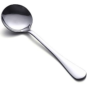 HAPPY KIT Soup Spoons, 8-Piece Premium Soup Spoons Stainless Steel Large Round Spoons, Heavy-Weight Round Deep Bowl Spoons Set Flatware Set