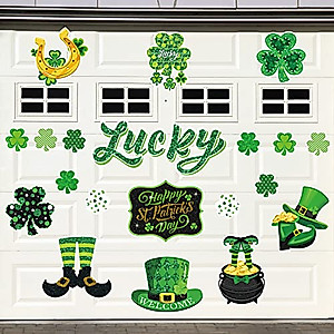 Faccito 24 Pcs St. Patrick's Day Garage Door Decoration Magnets Irish Party Garage Door Magnet Decals Green Shamrock Refrigerator Car Magnets Stickers for Holiday Party Supplies Home Decor