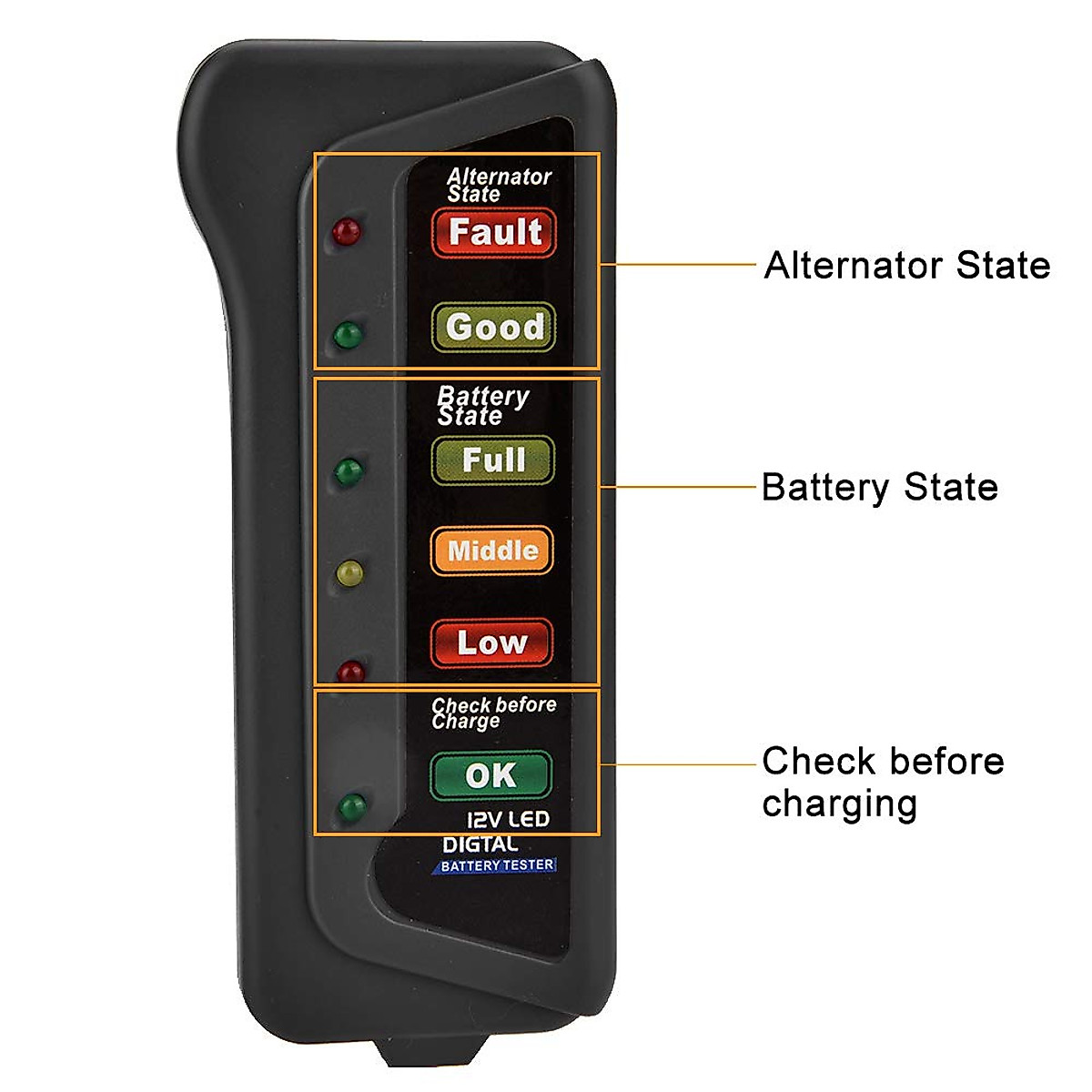 KIMISS Battery Tester, 12V LED Digital Car Motorcycle Battery Load Tester Analyzer Alternator Cranking Check Battery Condition and Alternator Charging