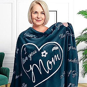 Gifts for Mom from Daughter, Mom Gifts, Mom Blanket from Daughter, Gifts for Anniversary Mom Birthday Gifts, I Love You Mom Blanket, Throw Blanket 65" × 50" (Coral Blue)