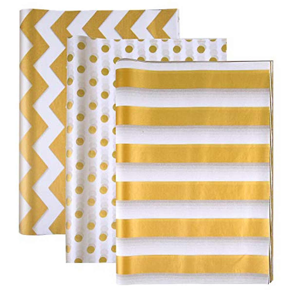 MIAHART 100 Pcs Gold White Tissue Paper Bulk 3 Style Decorative Metallic Wrapping Paper for Gift Bags Birthday Christmas Party Decoration, DIY Arts Crafts Gold Dot Wave Design Patterned(100 Sheet)