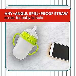 Straw Transition Cup Kit for Comotomo Baby Bottles | Conversion Kit Fits 5 Ounce and 8 Ounce Bottles | Soft, Silicone Straw Top Bottle Nipple & Weighted Straw to Help Baby Transition | 2 Pack (Green)