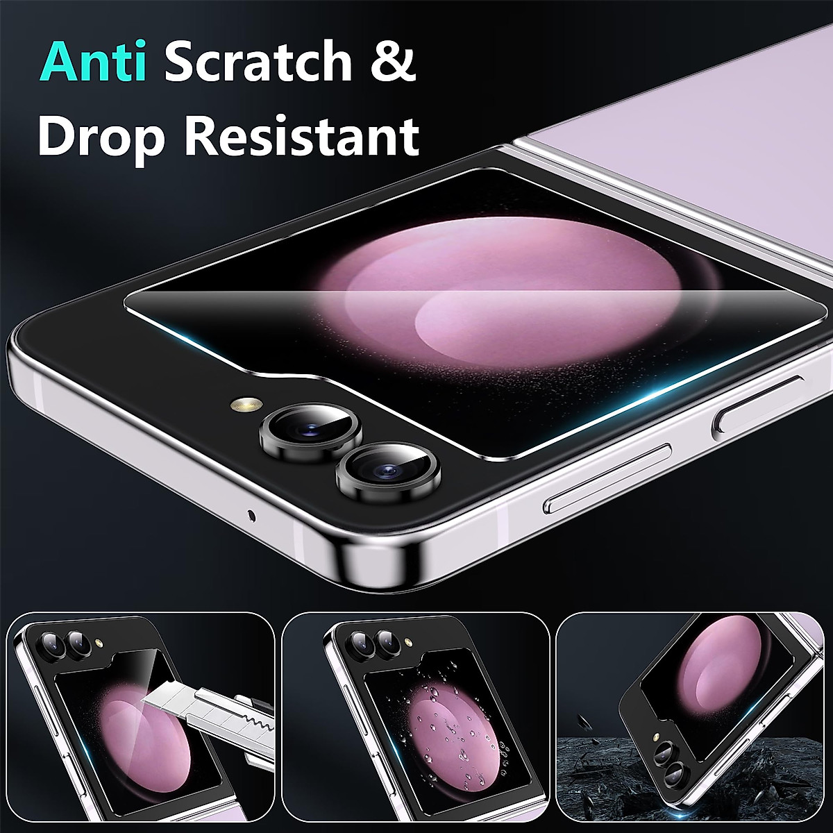 YWXTW [Upgraded Alignment Tray for Samsung Galaxy Z Flip 5 Screen Protector, 2 Pack Front Tempered Glass Screen Protector+2 PCS Camera Lens Protector, Case Friendly & Anti Scratch