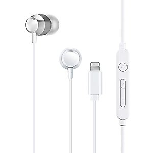 PALOVUE Lightning Headphones Earphones Earbuds in-Ear Magnetic MFi Certified with Microphone Compatible iPhone 14 13 12 11 Pro Max iPhone X XS Max XR iPhone 7 8 Plus iPad Metallic Silver